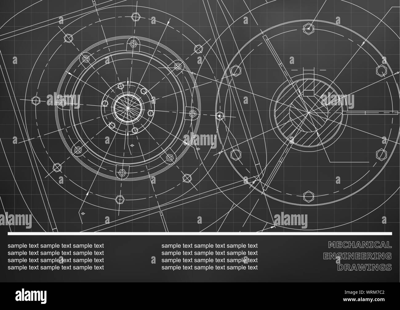 Vector Mechanical engineering drawings on a black background. Cover ...