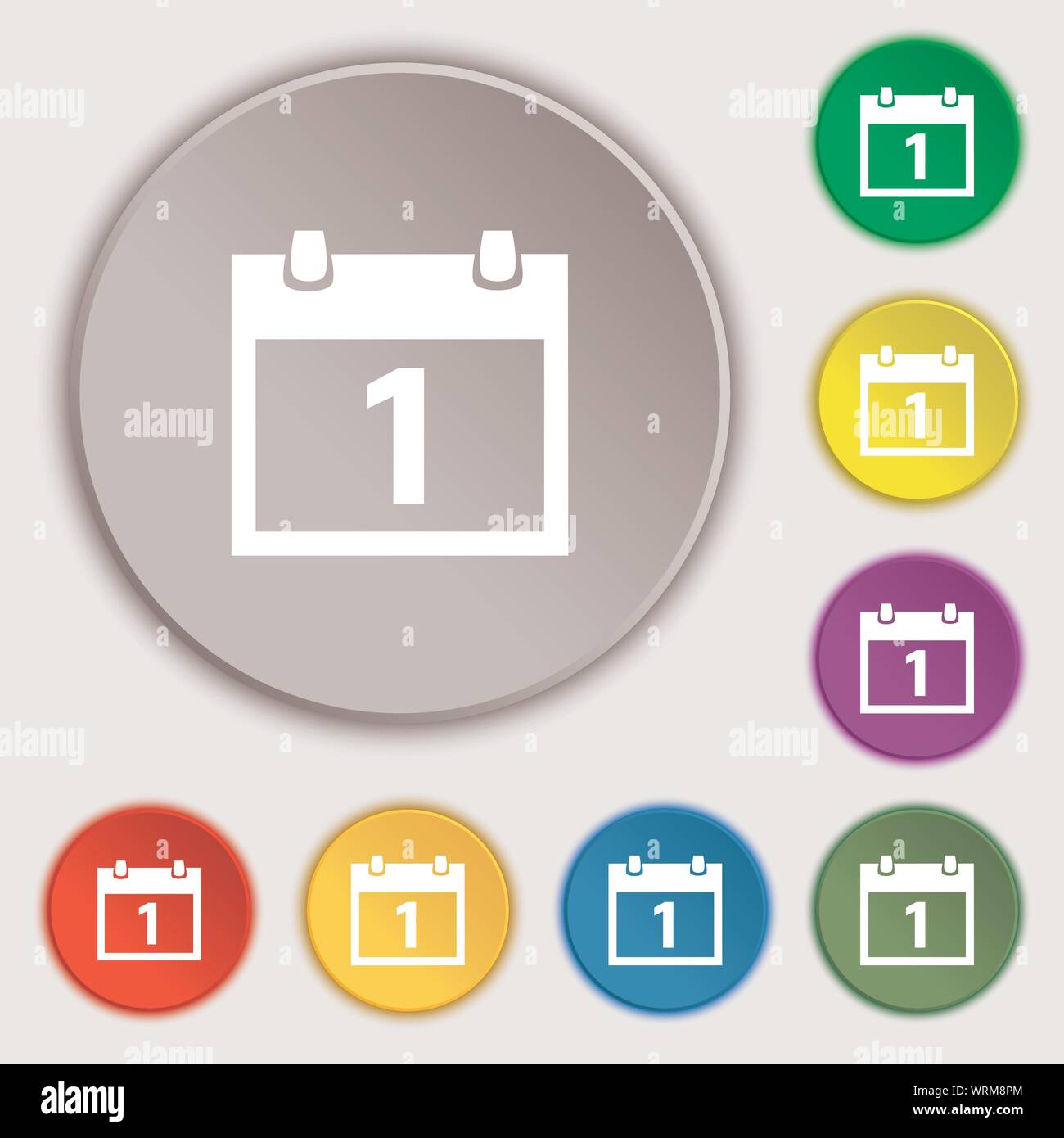 Calendar sign icon. 1 day month symbol. Date button. Symbols on eight ...