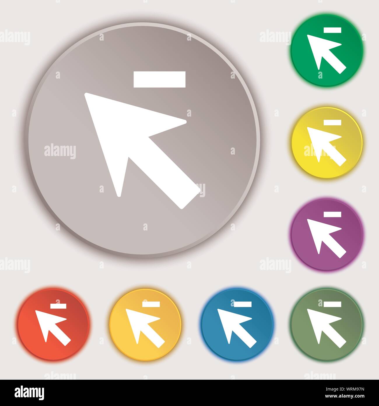 Cursor, arrow minus icon sign. Symbols on eight flat buttons. Vector ...