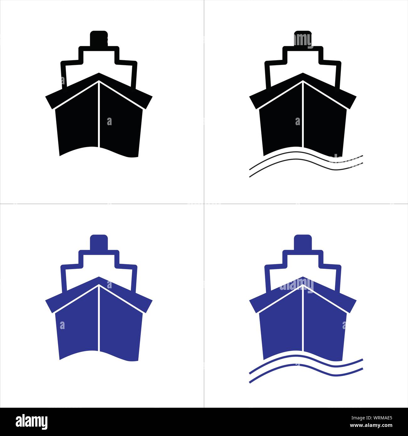 Ship icons set in black and blue on white background - Vector Stock ...