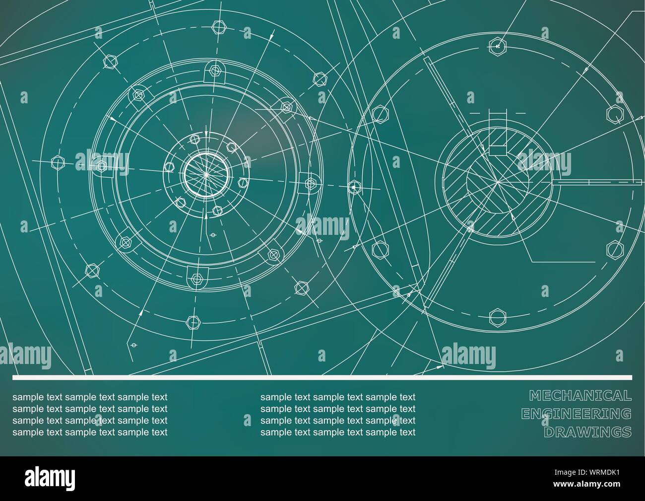 Vector Mechanical engineering drawings on a light green background ...