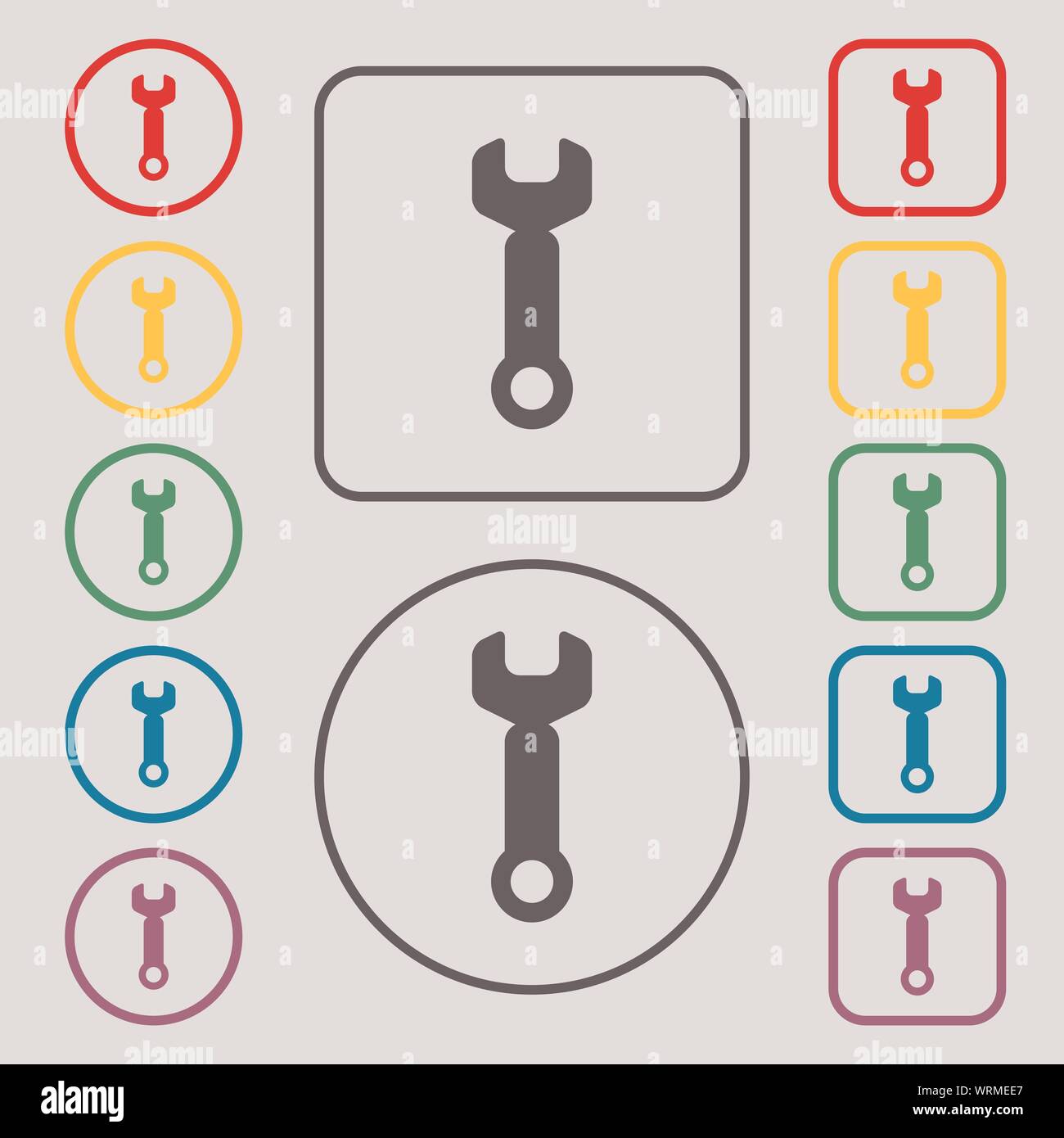 Wrench key sign icon. Service tool symbol. Symbols on the Round and ...