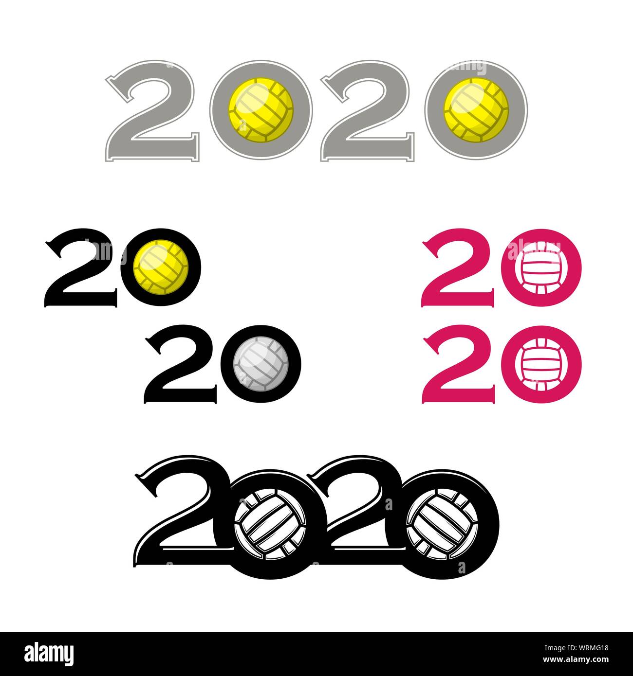 Set of different New 2020 year numbers with water ball silhouettes ...