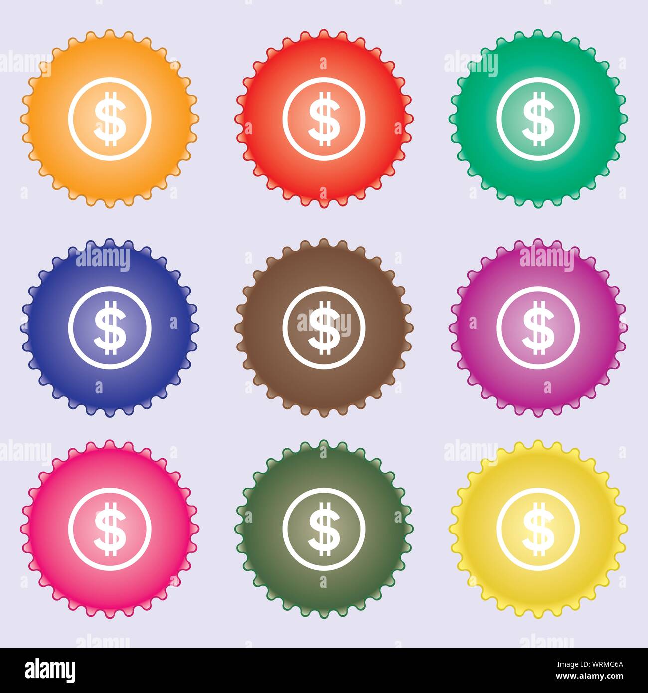 Dollar icon sign. A set of nine different colored labels. Vector Stock ...