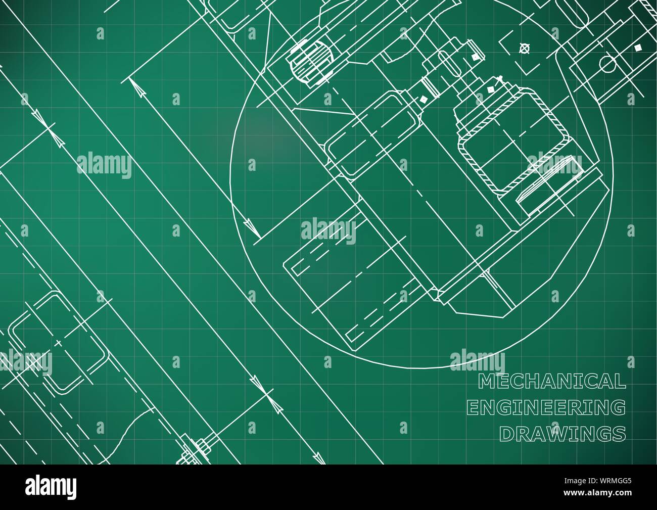 Mechanical Engineering drawing. Blueprints. Mechanics. Light green ...