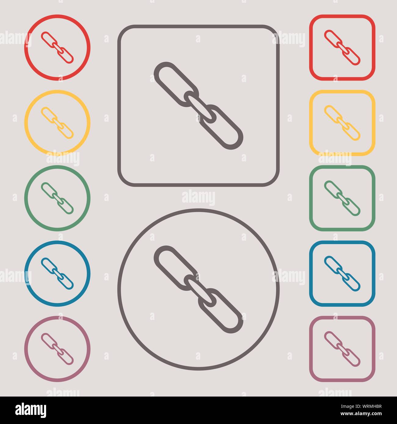 Link sign icon. Hyperlink chain symbol. Symbols on the Round and square ...