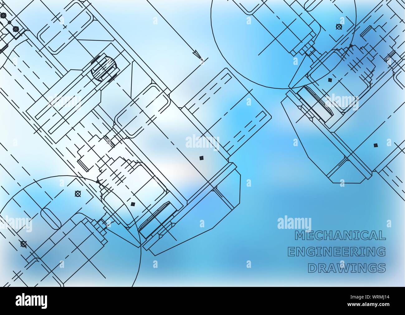 Mechanical Engineering drawing. Blueprints. Mechanics. Cover, blue ...