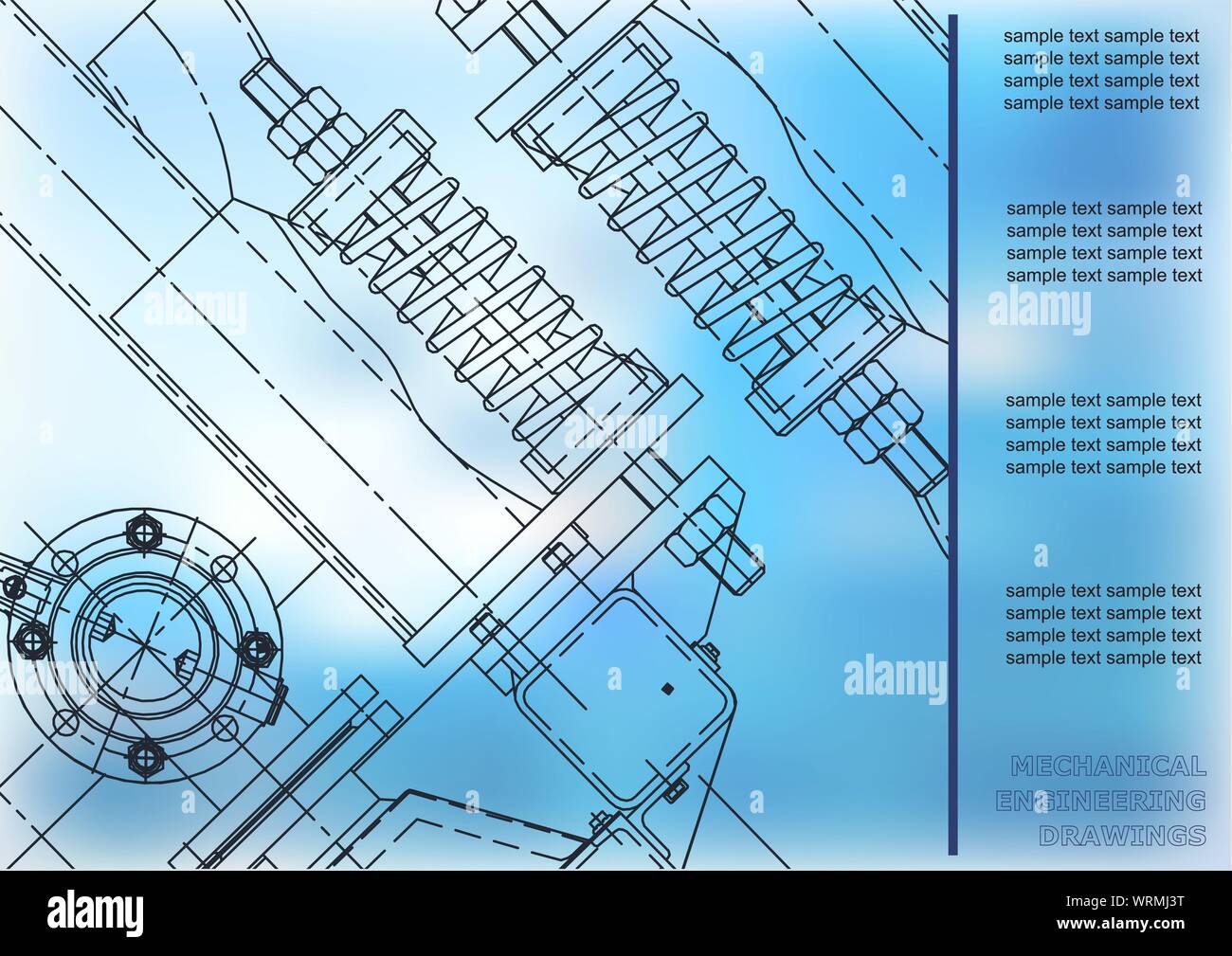 Mechanical engineering drawings. Cover, Label, Blue Background for ...