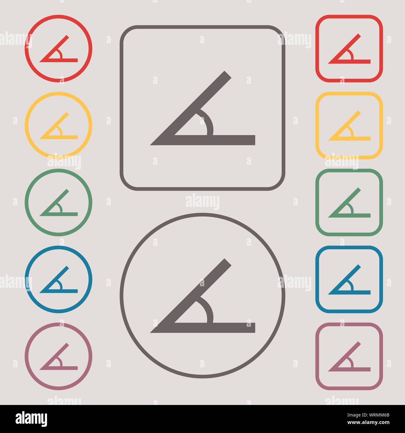 Angle 45 degrees icon sign. Symbols on the Round and square buttons ...