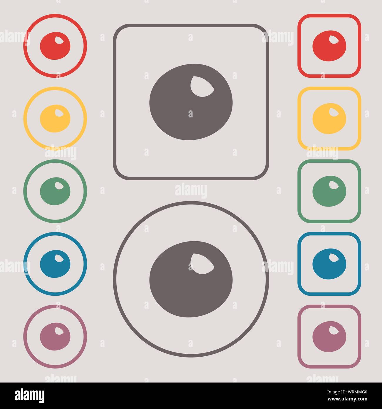 number zero icon sign. Symbols on the Round and square buttons with ...