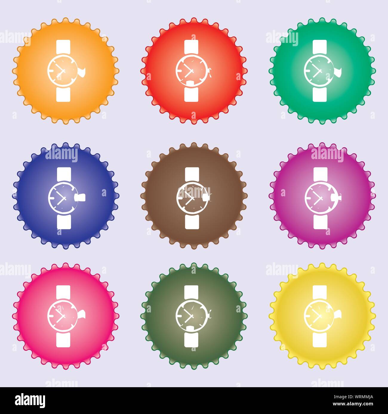 watches icon symbol . A set of nine different colored labels. Vector ...