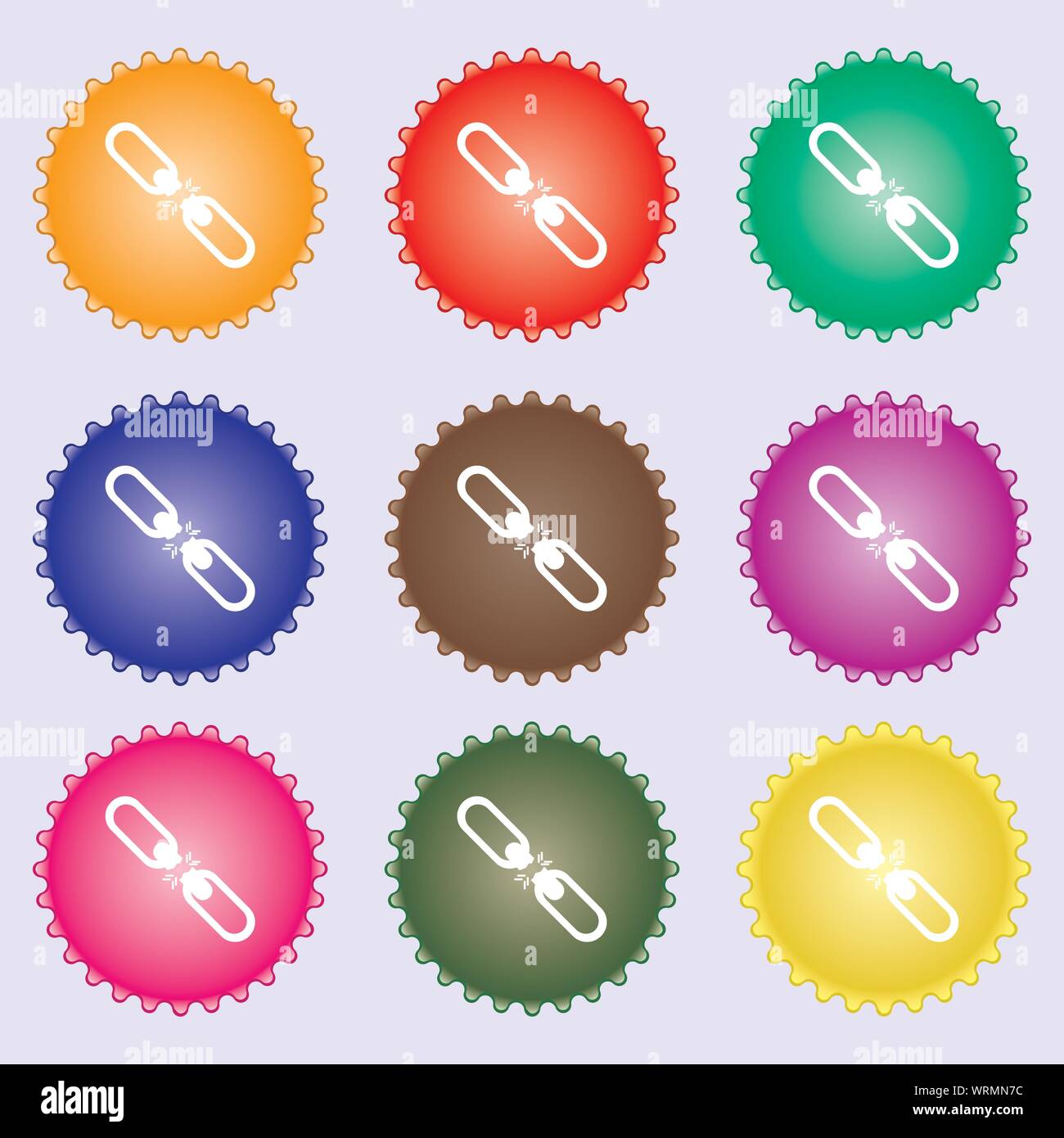 Broken connection flat single icon. A set of nine different colored ...