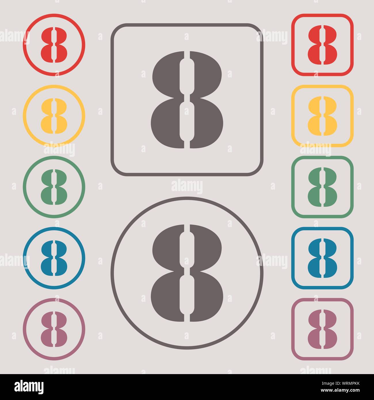 number Eight icon sign. Symbols on the Round and square buttons with ...