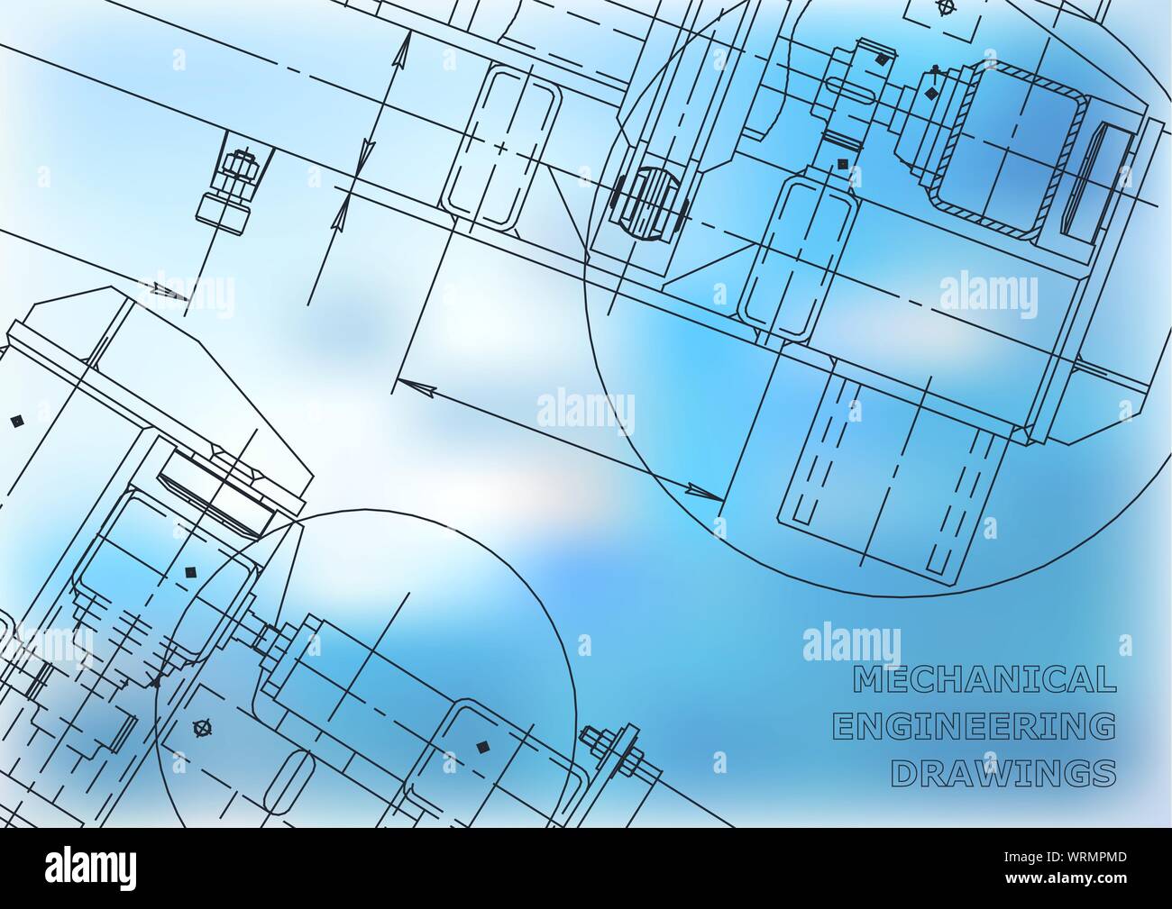 Mechanical Engineering drawing. Blueprints. Mechanics. Cover, blue ...