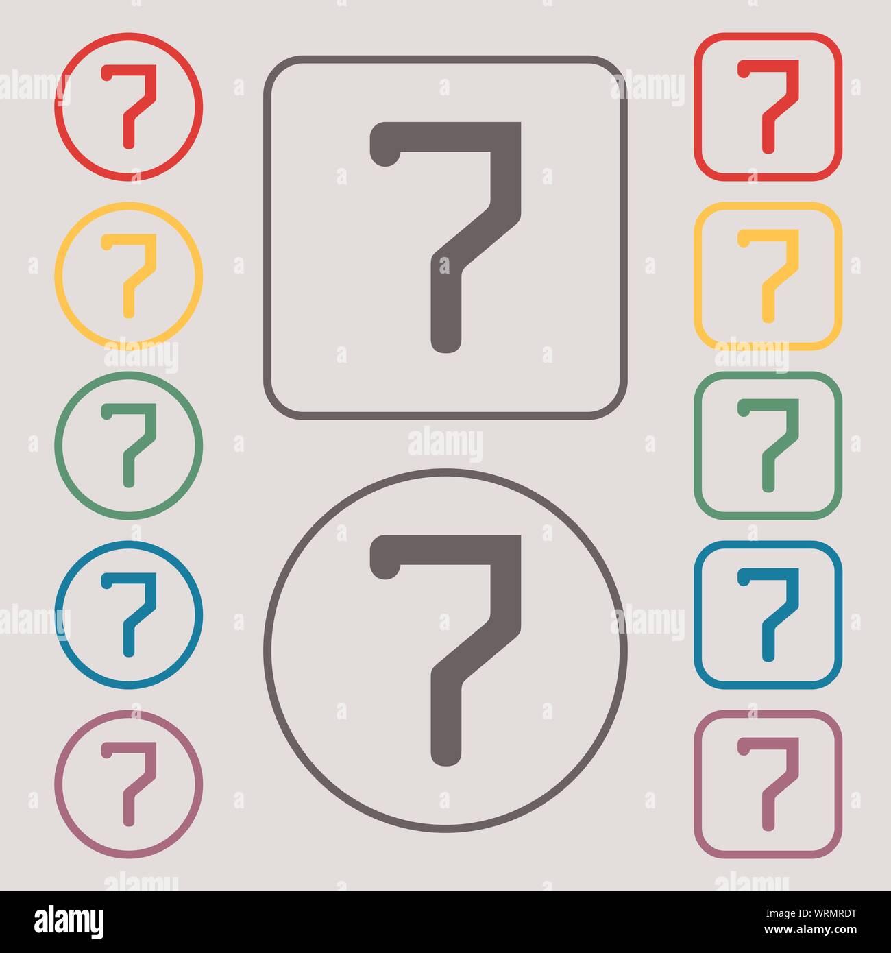 number seven icon sign. Symbols on the Round and square buttons with ...