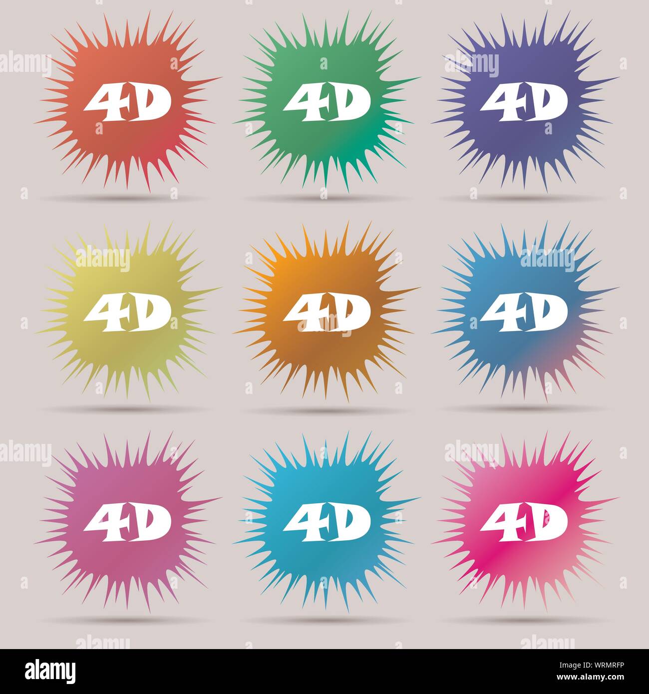4D sign icon. 4D-New technology symbol. Nine original needle buttons ...