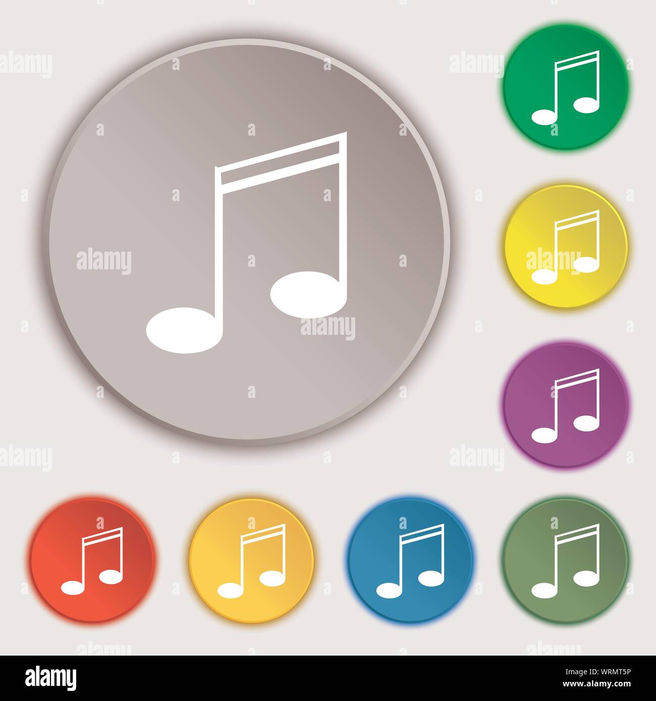 Music note sign icon. Musical symbol. Symbols on eight flat buttons ...