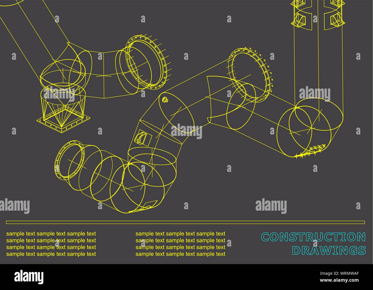 Drawings of steel structures. Pipes and pipe. 3d blueprint of steel ...