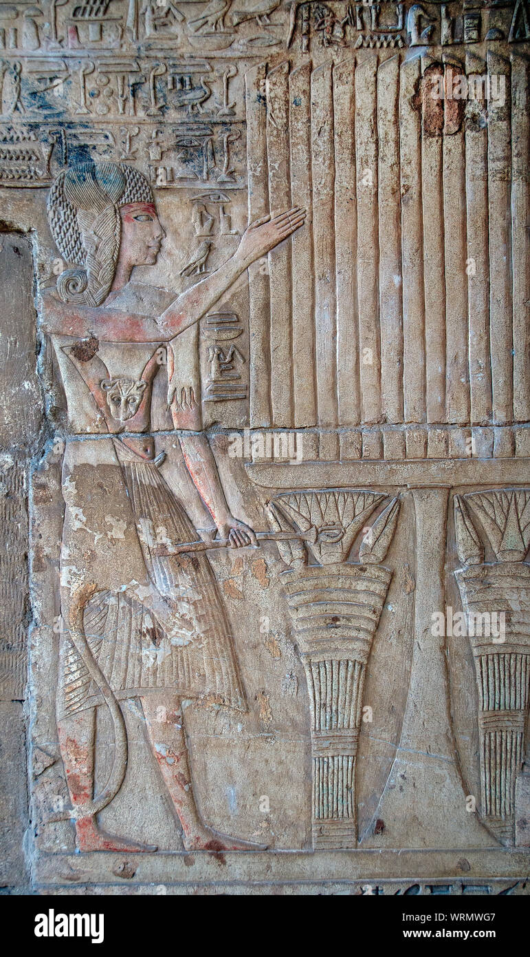 Reliefs and paintings from the tomb of Horemheb in Sakkara, Egypt Stock ...