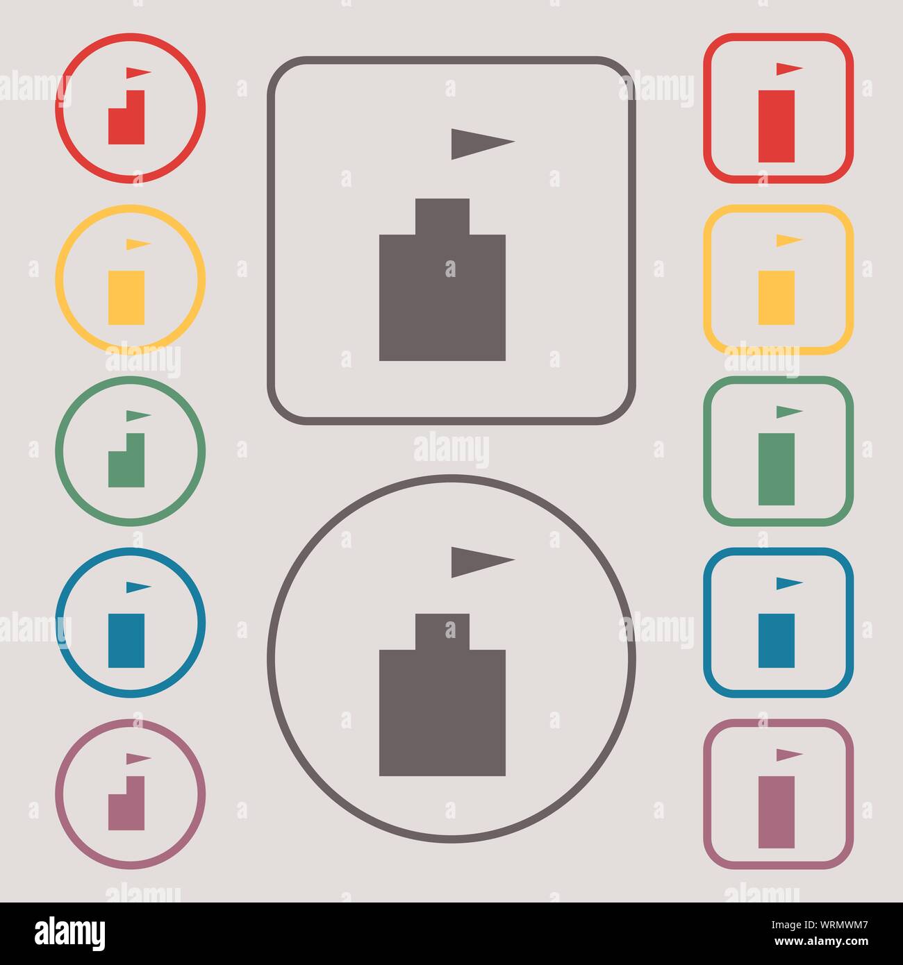 tower icon. Set Flat modern. Symbols on the Round and square buttons ...