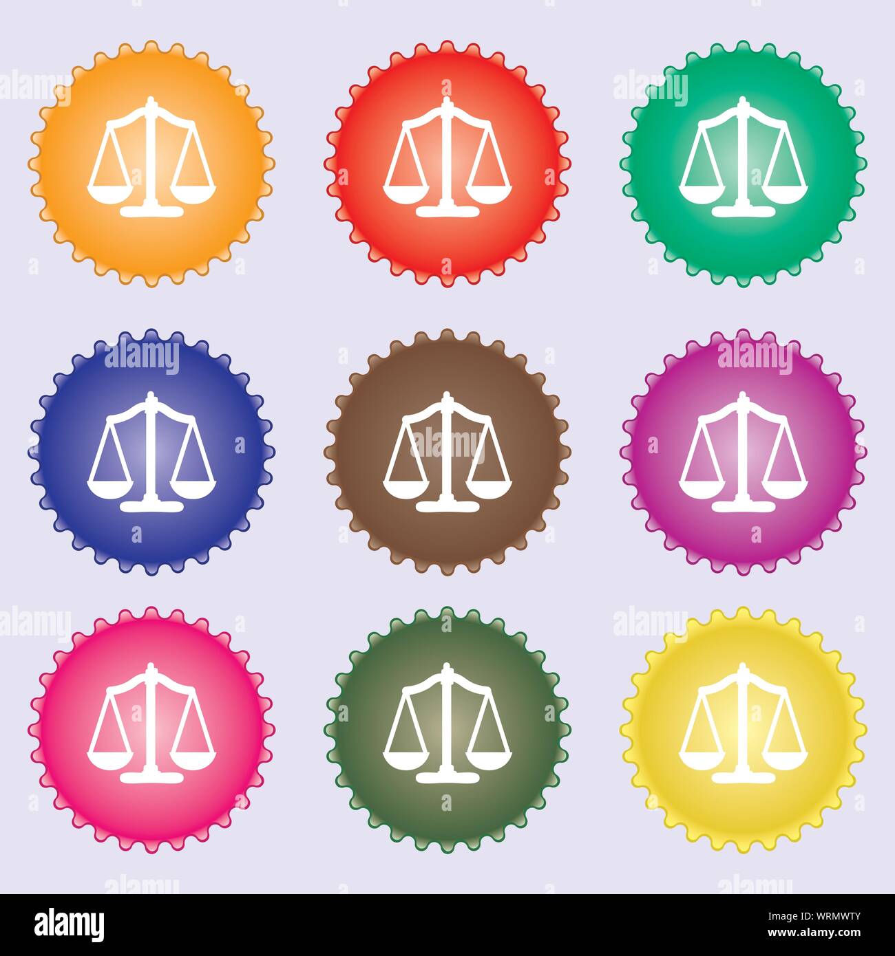 Scales balance. A set of nine different colored labels. Vector Stock ...