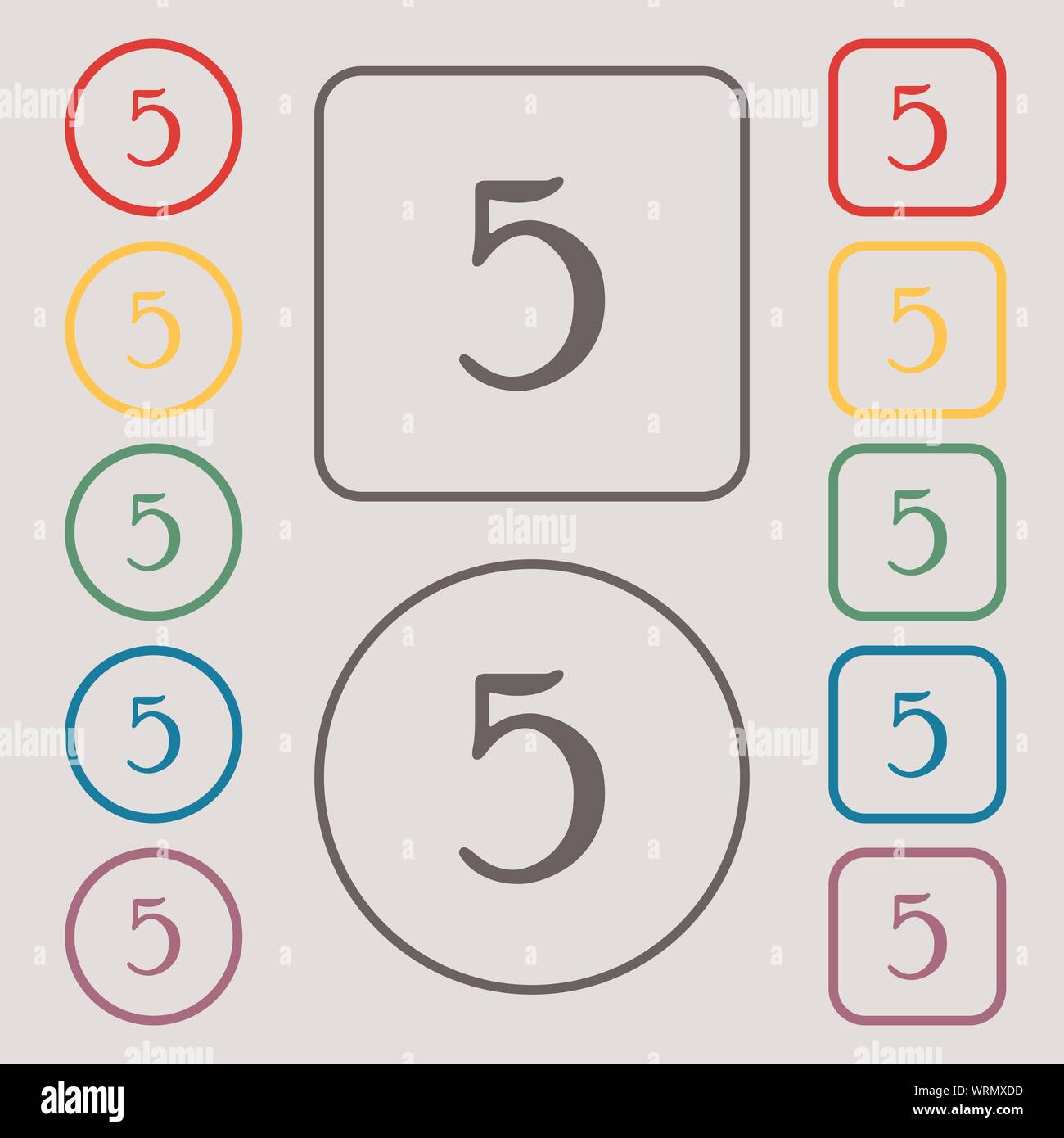 number five icon sign. Symbols on the Round and square buttons with ...