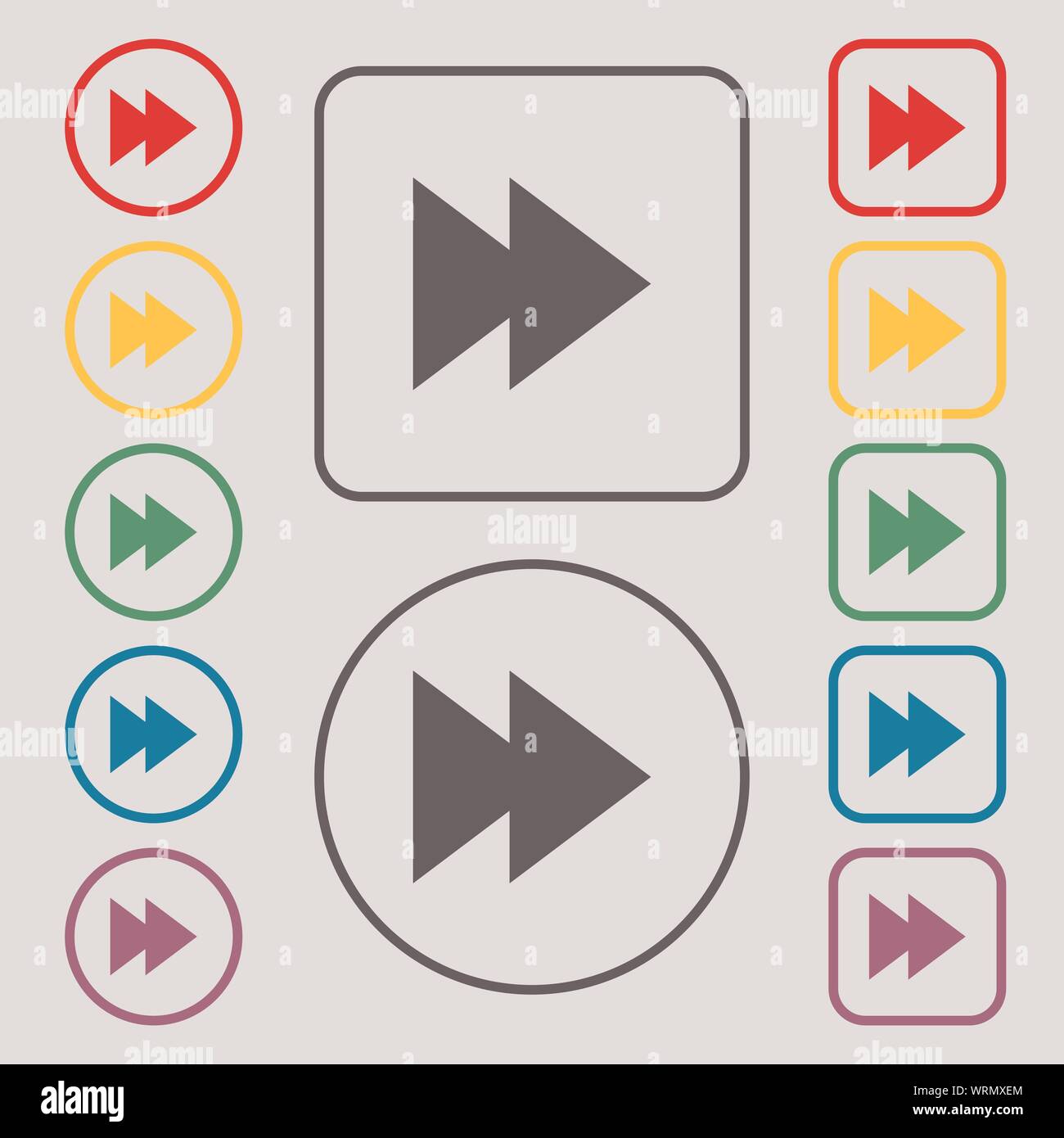 multimedia sign icon. Player navigation symbol. Symbols on the Round ...