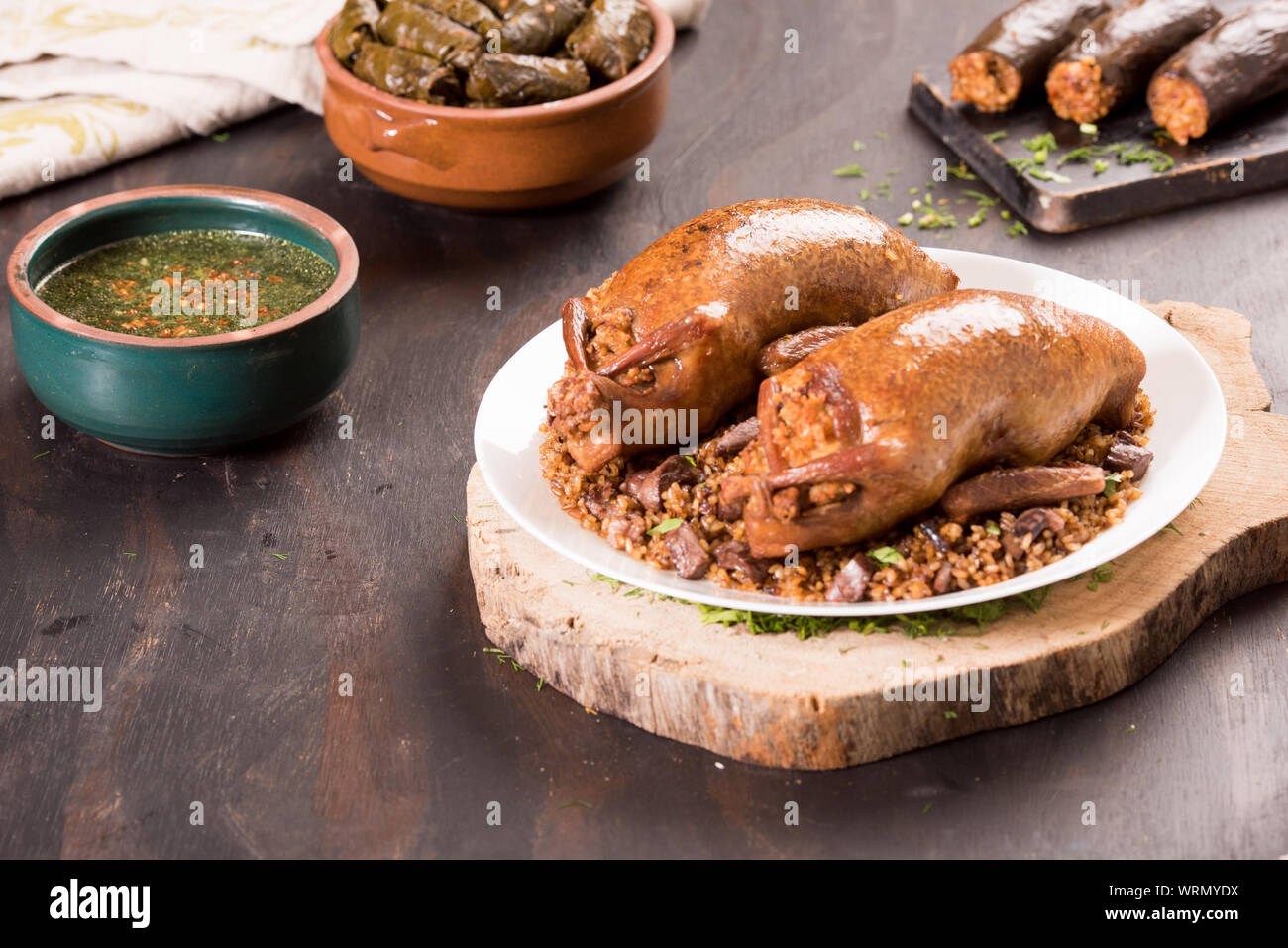 Oriental Roasted Hamam Meal with Mahshy and stuffed food Stock Photo ...