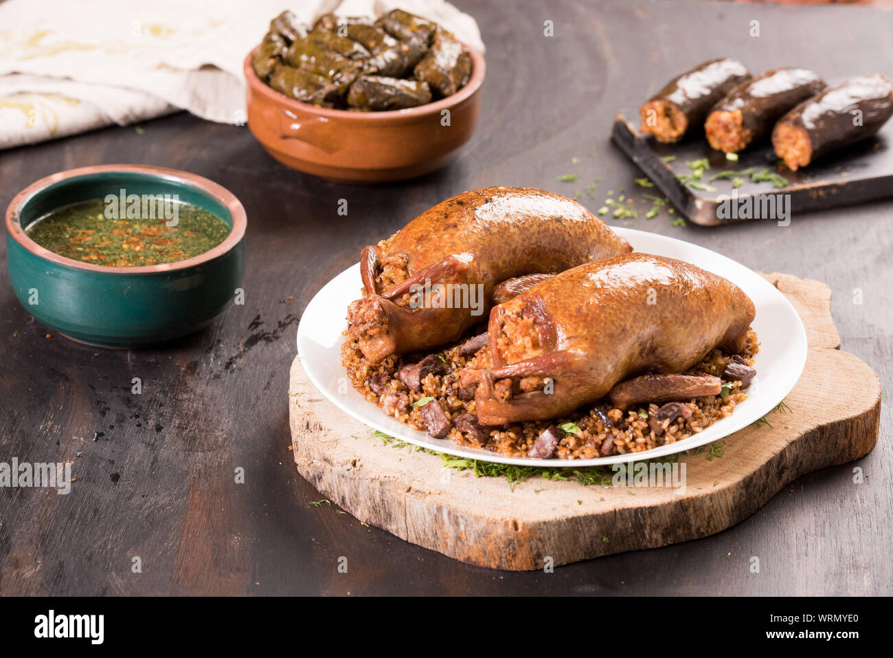 Oriental Roasted Hamam Meal with Mahshy and stuffed food Stock Photo ...
