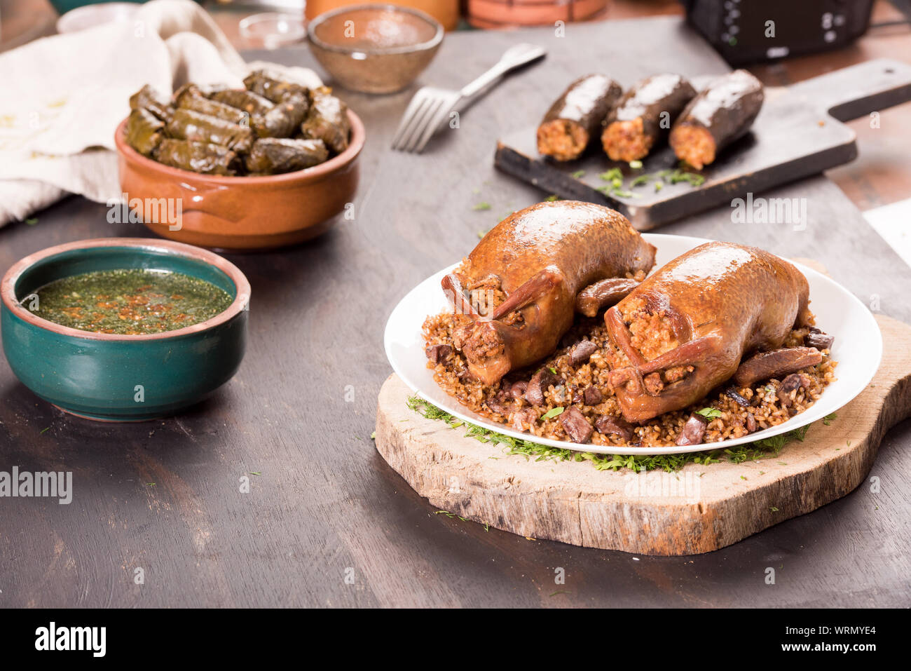 Oriental Roasted Hamam Meal with Mahshy and stuffed food Stock Photo ...