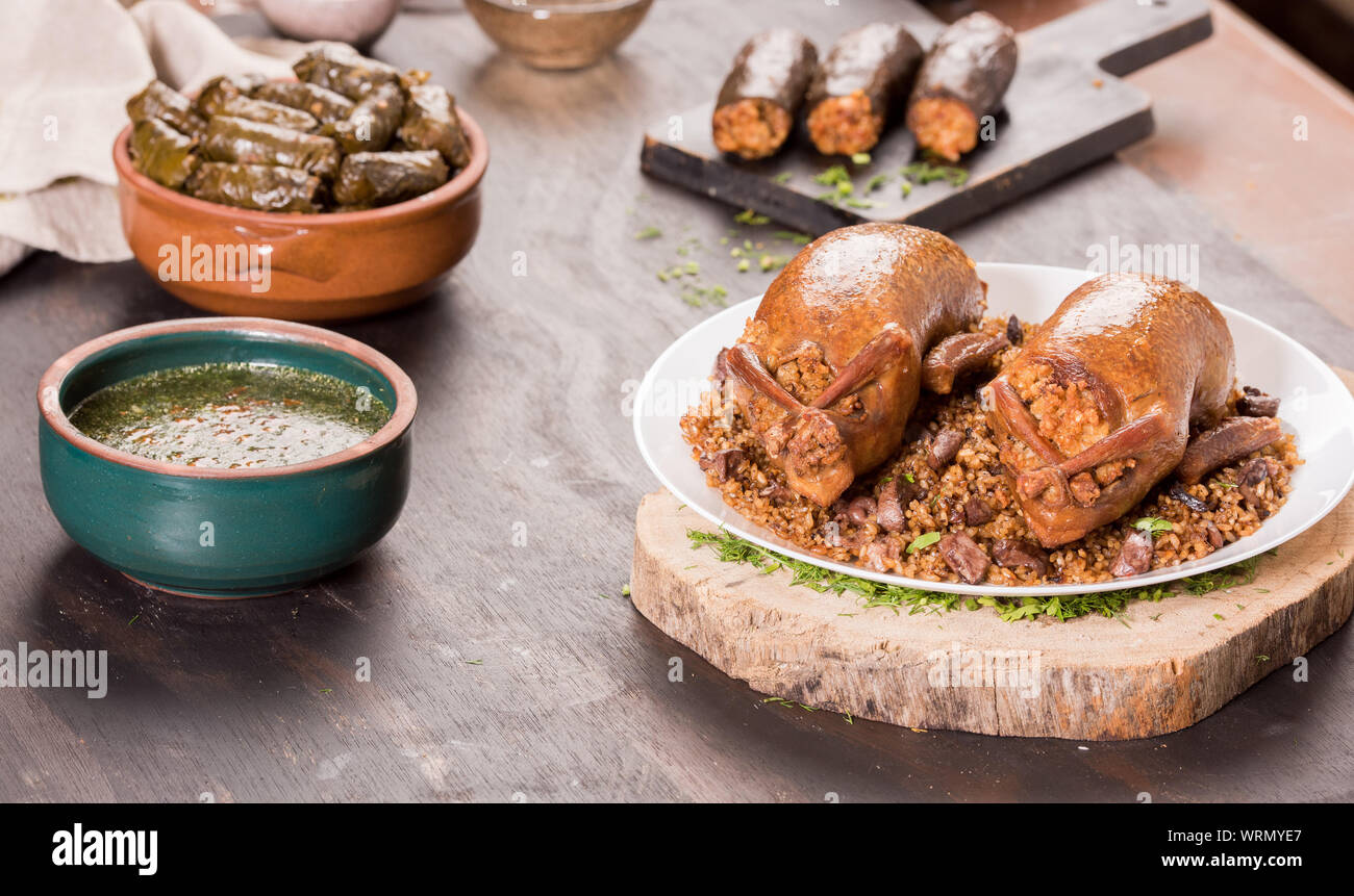 Oriental Roasted Hamam Meal with Mahshy and stuffed food Stock Photo ...