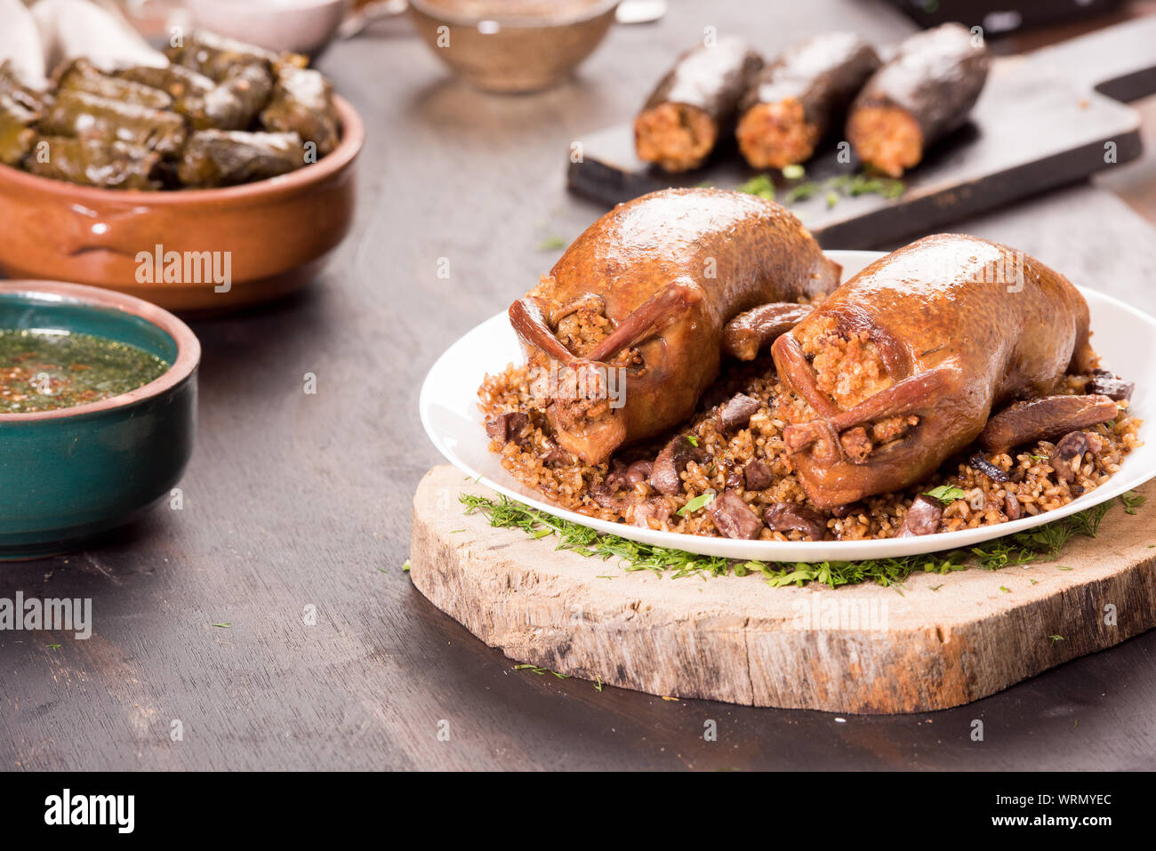 Oriental Roasted Hamam Meal with Mahshy and stuffed food Stock Photo ...
