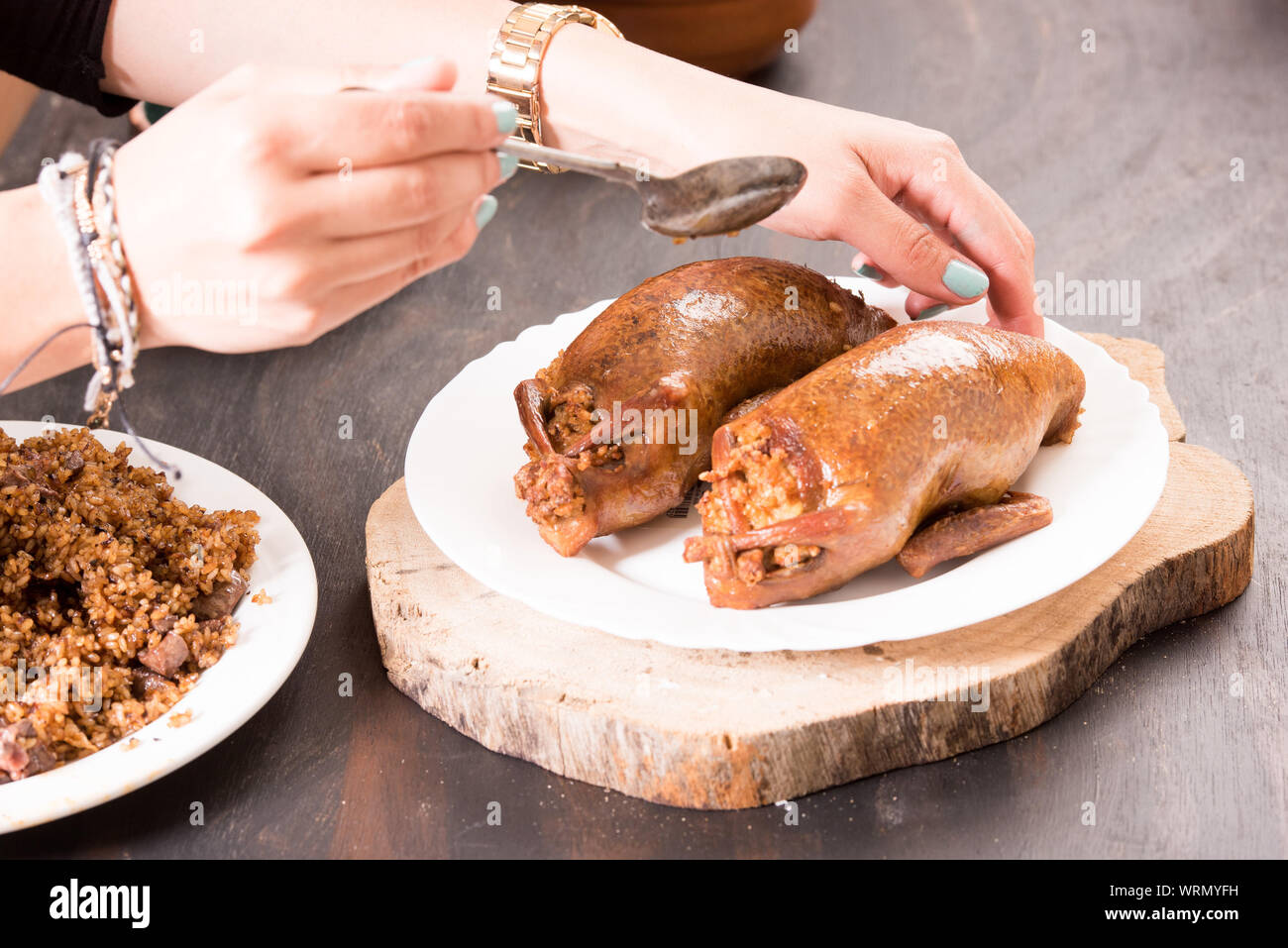 Oriental Roasted Hamam Meal with Mahshy and stuffed food Stock Photo ...
