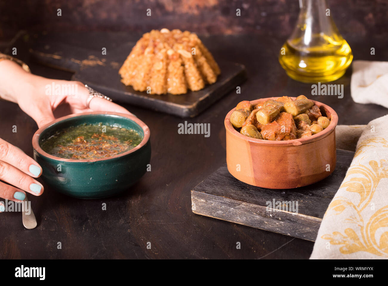 Oriental Food , Shrimp and Kofta and kabab on Styled platter Stock ...