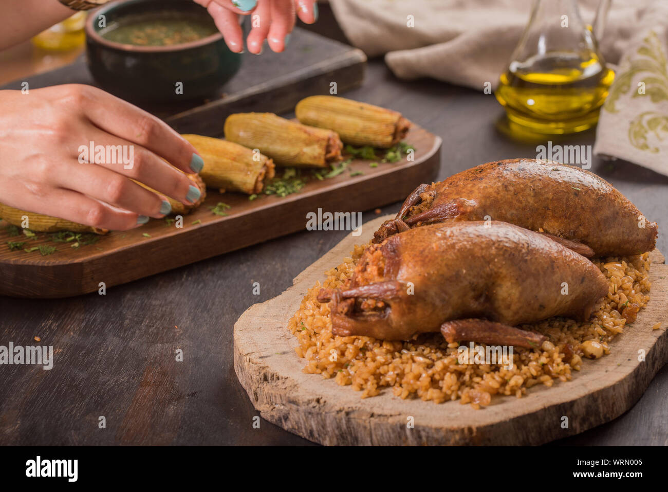 Oriental Roasted Hamam Meal with Mahshy and stuffed food Stock Photo ...