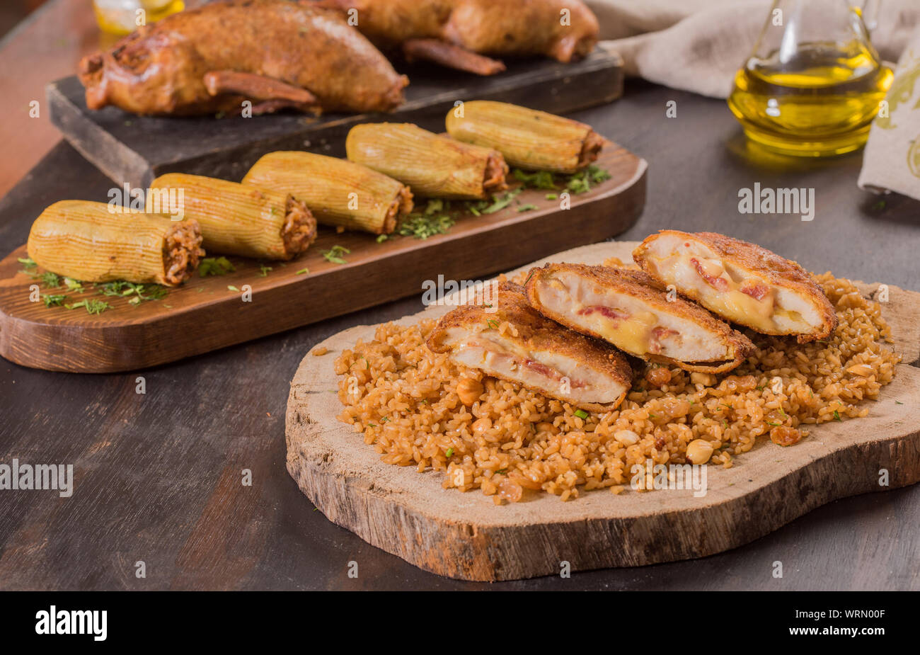 Oriental Food , Shrimp and Kofta and kabab on Styled platter Stock ...
