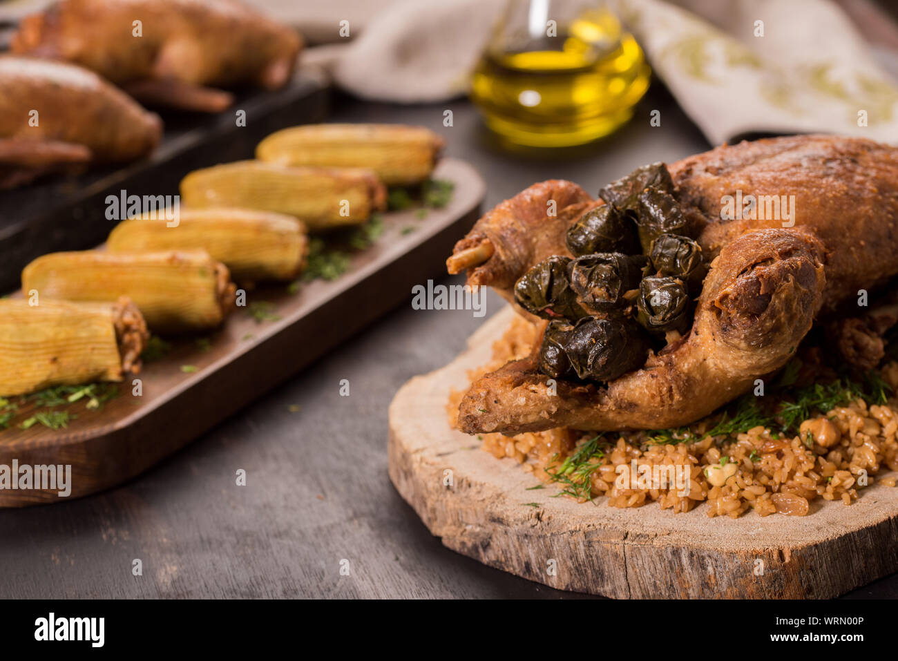 Oriental Food , Shrimp and Kofta and kabab on Styled platter Stock ...