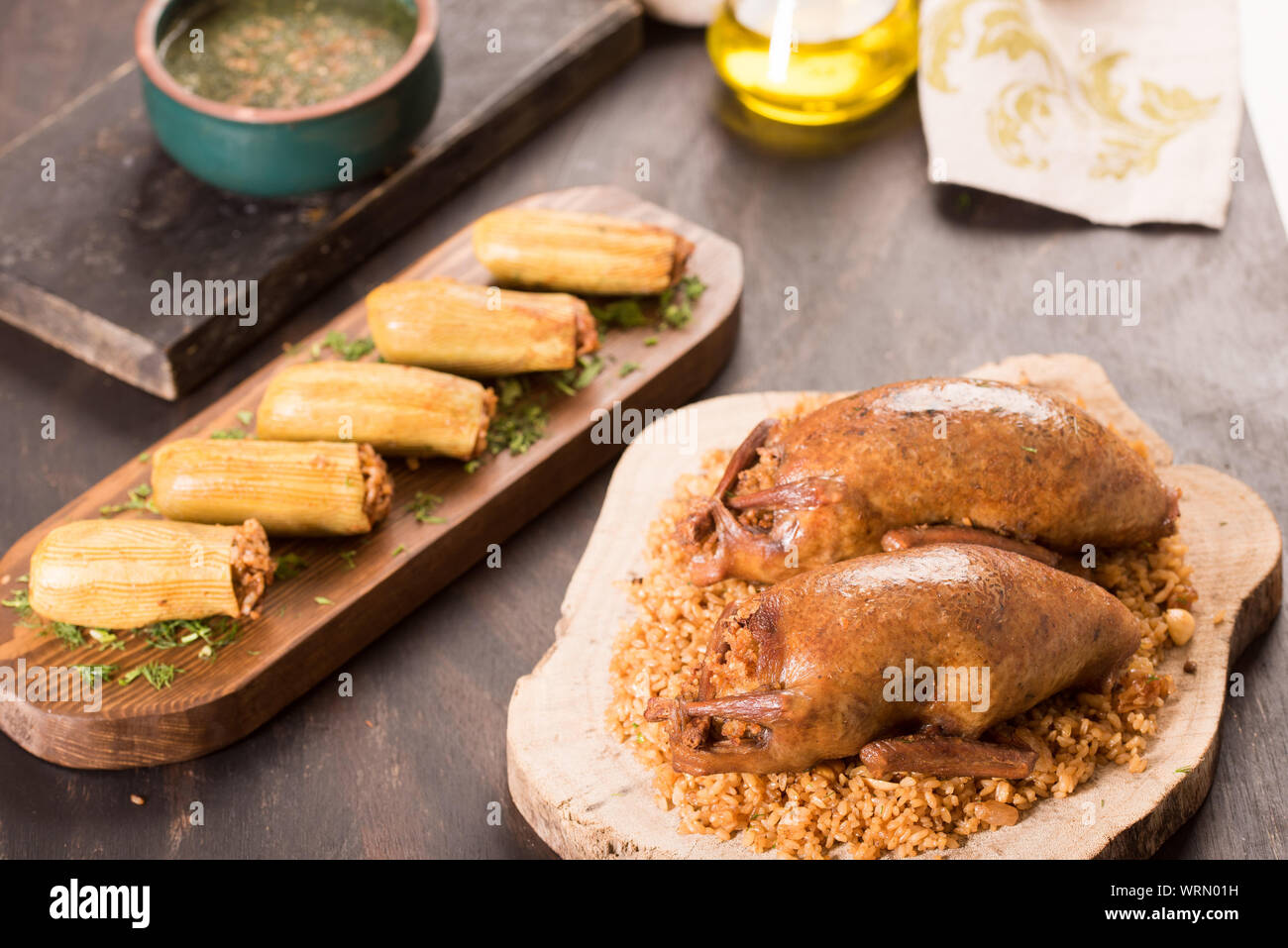 Oriental Food , Shrimp and Kofta and kabab on Styled platter Stock ...