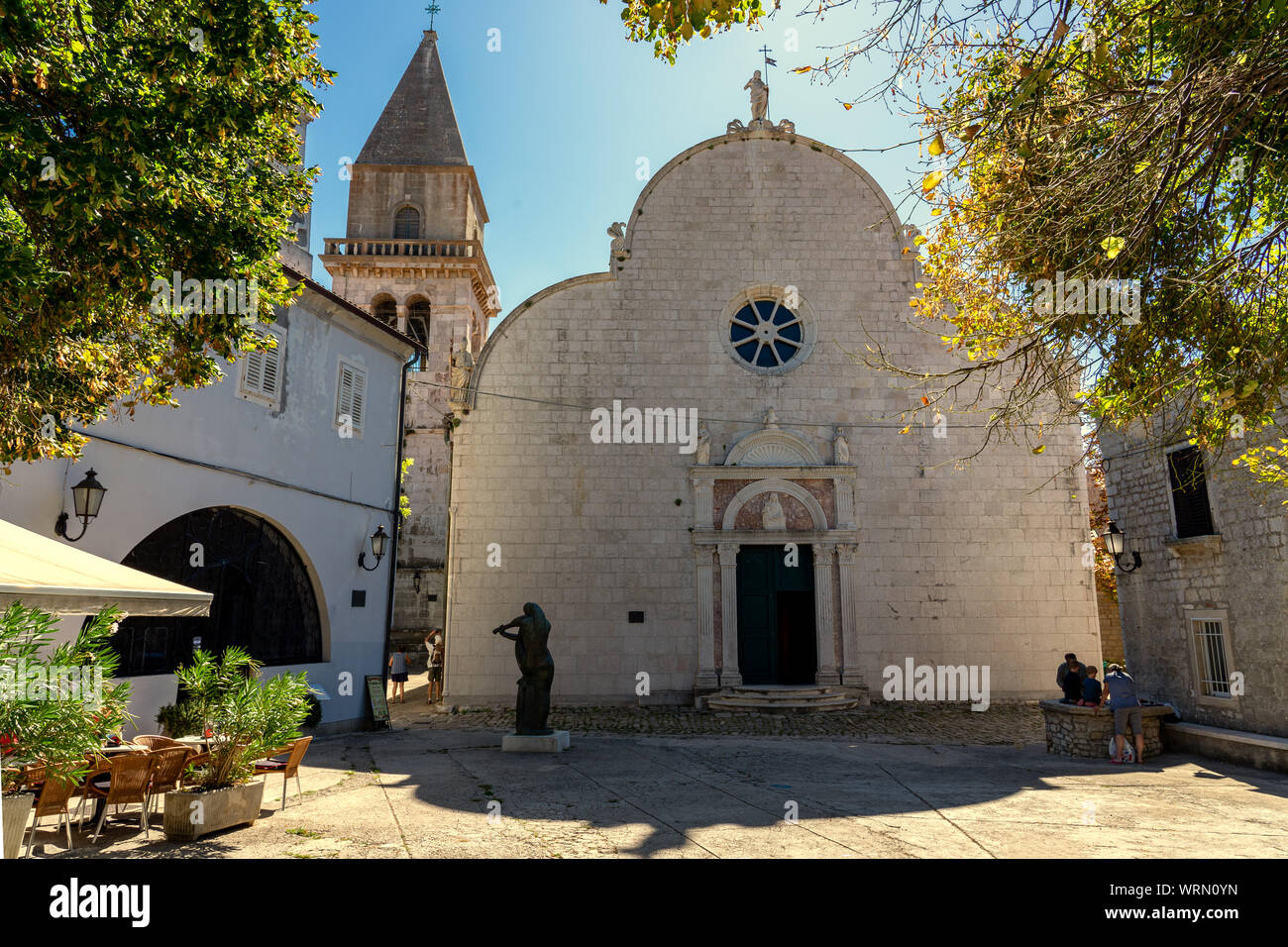 Beautiful historical old town main square of Osor on Cres island with ...