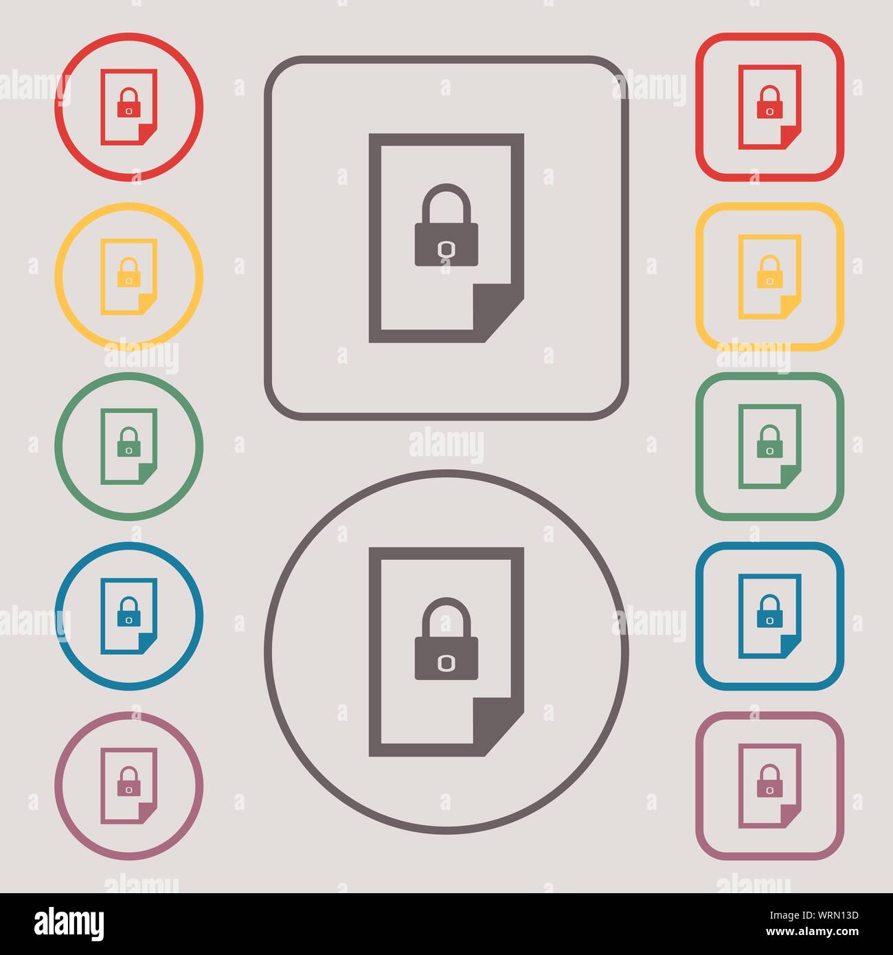 file locked icon sign. Symbols on the Round and square buttons with ...