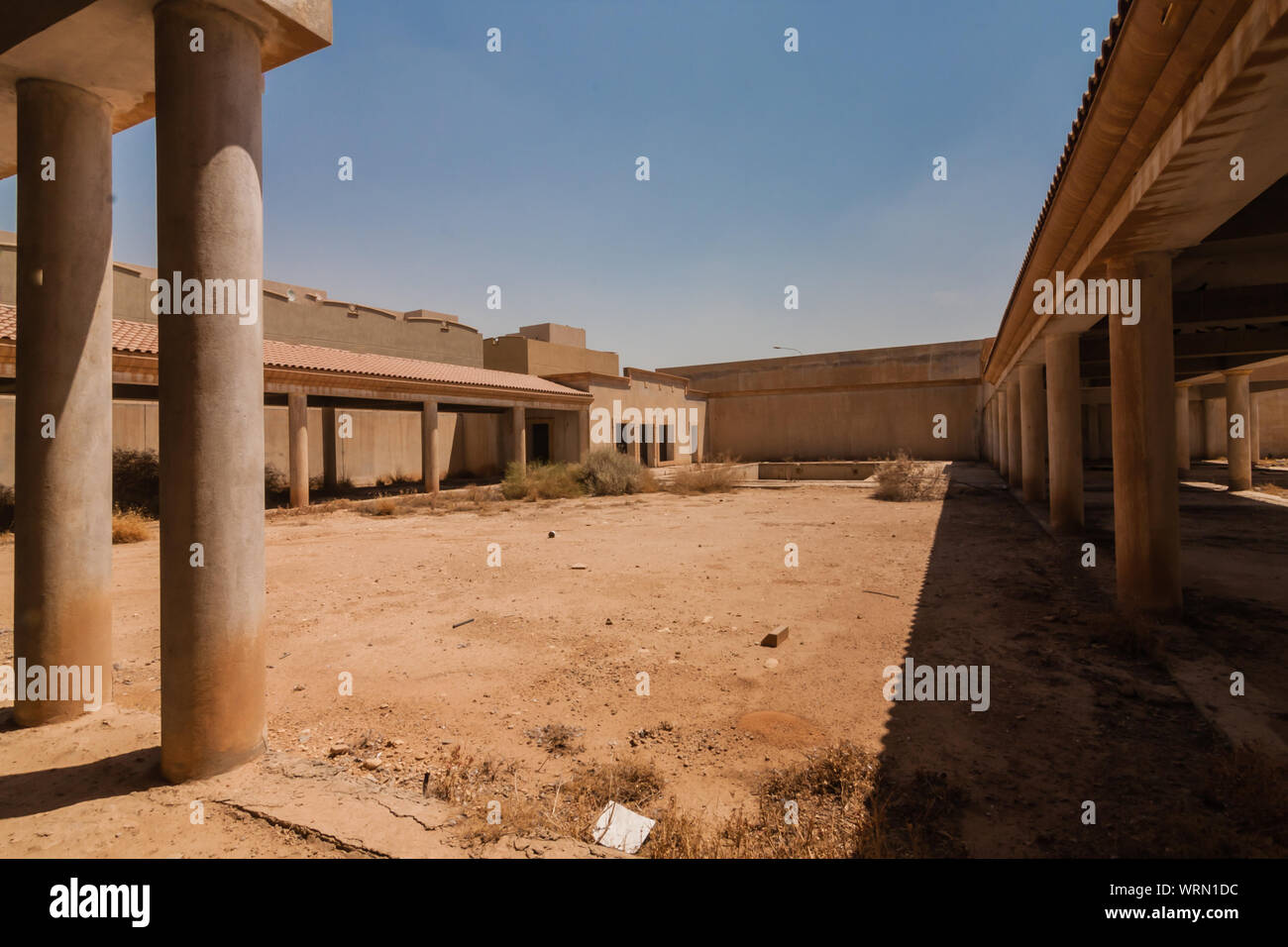 A backyard with a pool of the abandoned luxury villa in Riyadh Stock ...