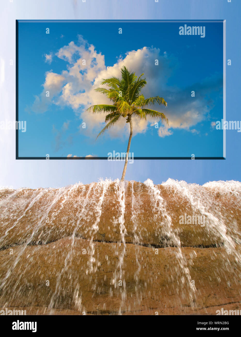 Digitall manipulated image of a palm tree with a waterfall Stock Photo ...