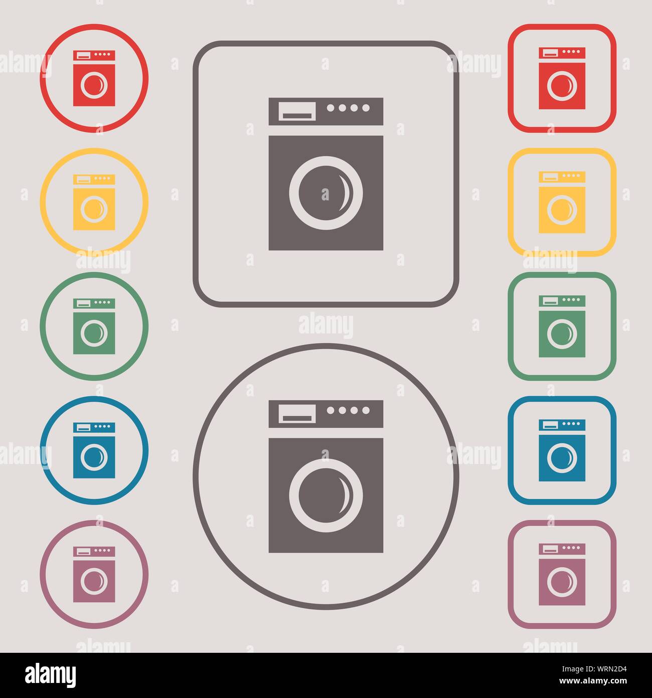 washing machine icon sign. Symbols on the Round and square buttons with ...