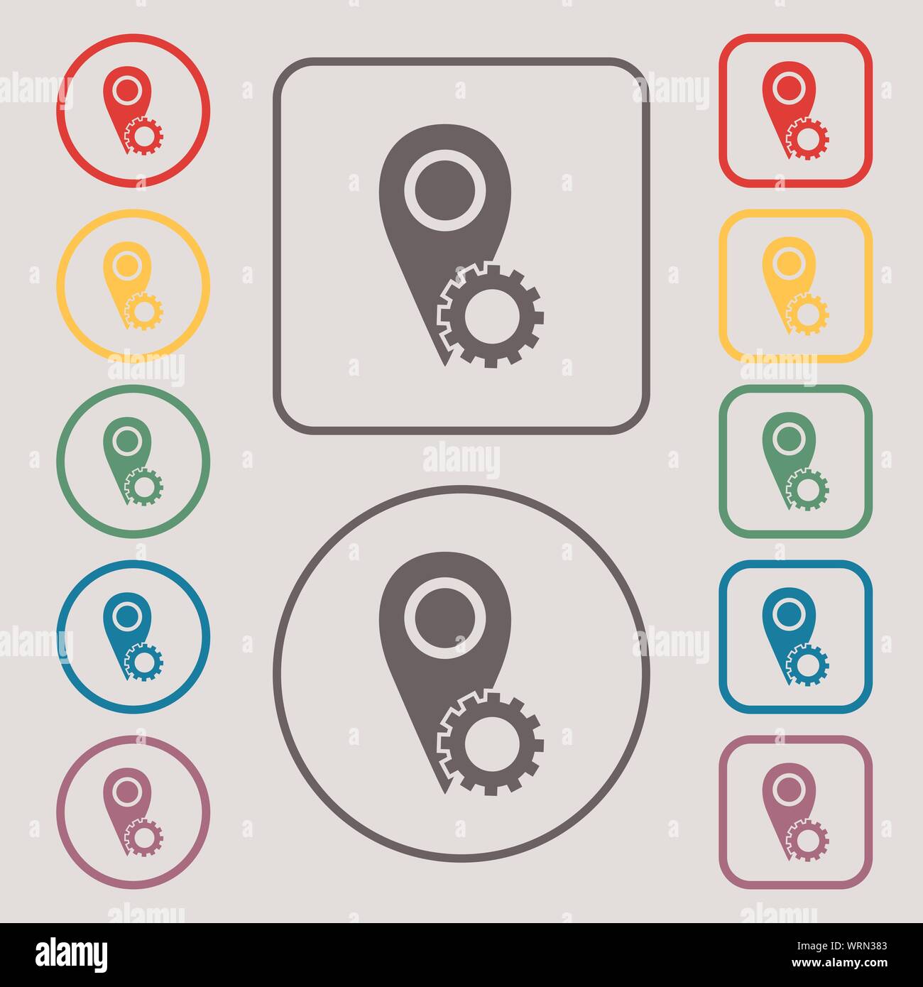 Map pointer setting icon sign. Symbols on the Round and square buttons with frame. Vector Stock ...