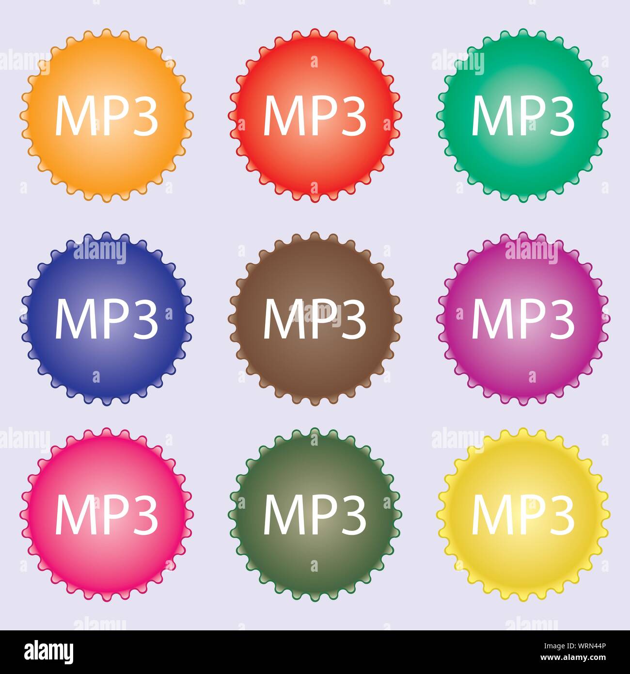 Mp3 music format sign icon. Musical symbol. A set of nine different ...