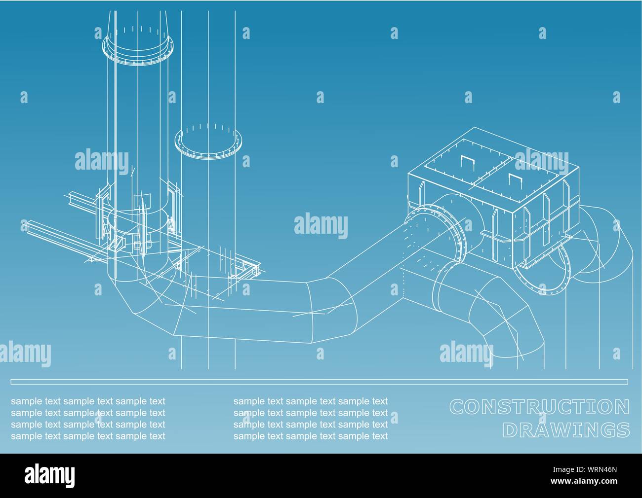 Construction drawings. 3D metal construction. Pipes, piping. Cover ...