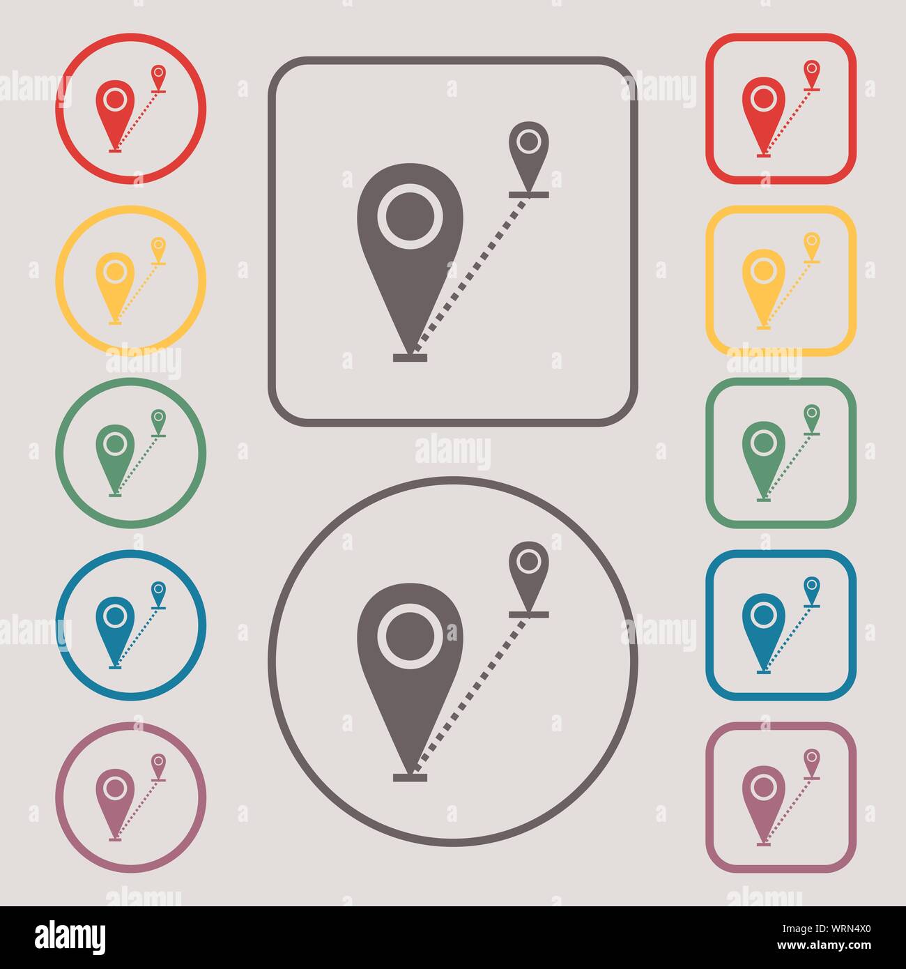 Map pointer icon sign. Symbols on the Round and square buttons with ...