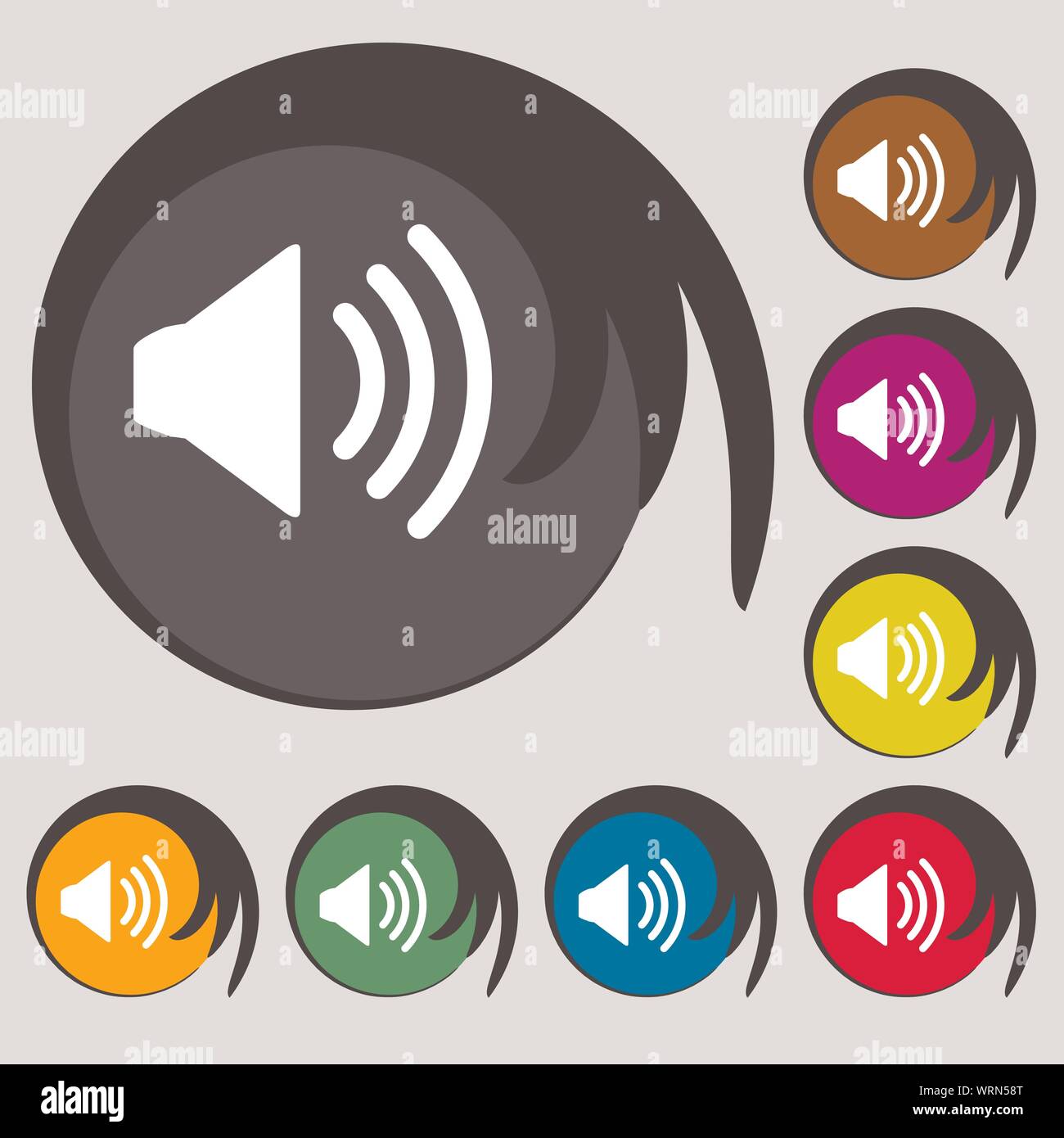 Speaker volume sign icon. Sound symbol. Symbols on eight colored ...