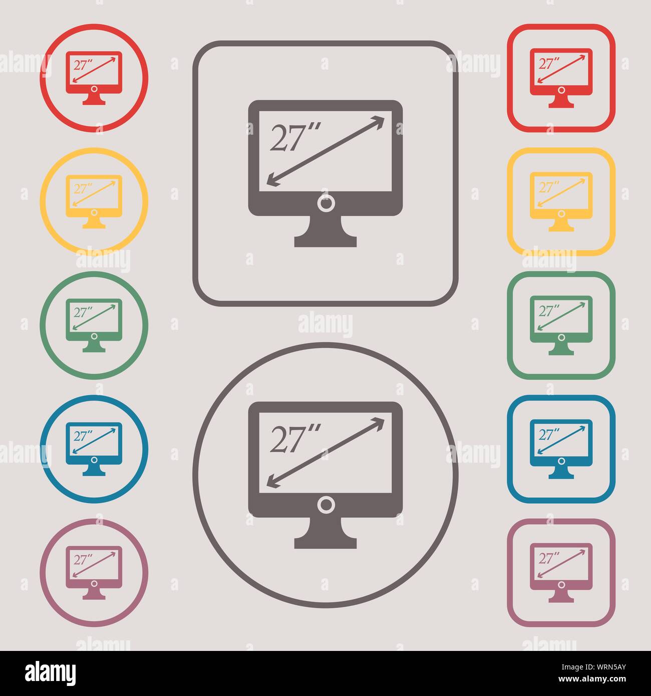 diagonal of the monitor 27 inches icon sign. Symbols on the Round and ...