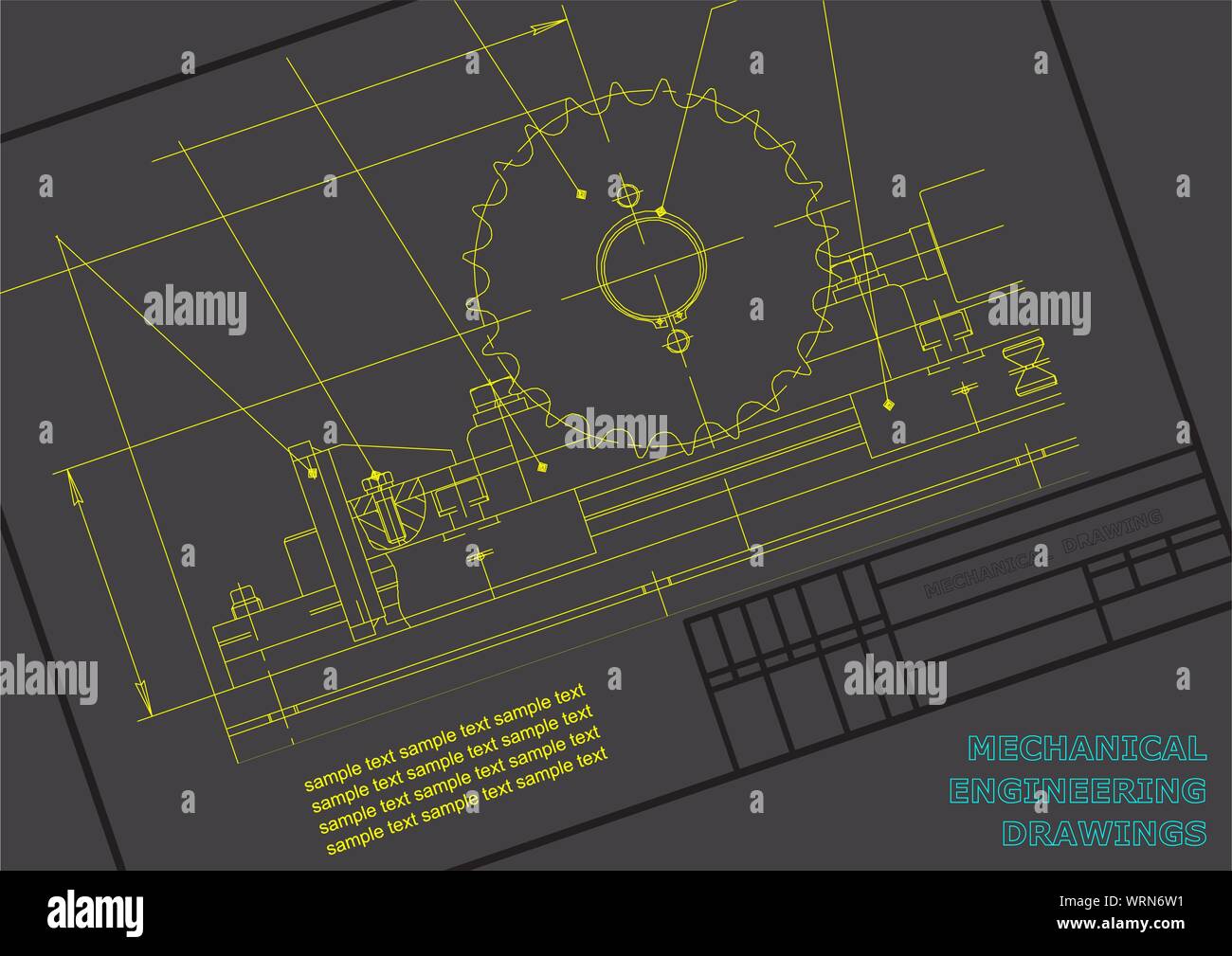 Mechanical drawings on a gray background. Engineering illustration ...